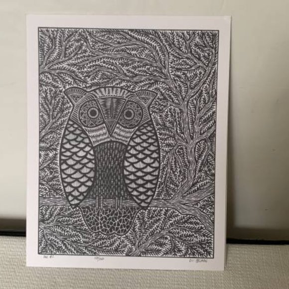 Art | New Eli Helman Owl Black White 15325 Print Pen Ink Illustration ...
